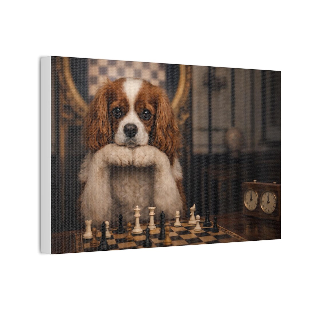 Dog Chess Art Queens Gambit King Charles Cavalier Playing Chess Canvas ...
