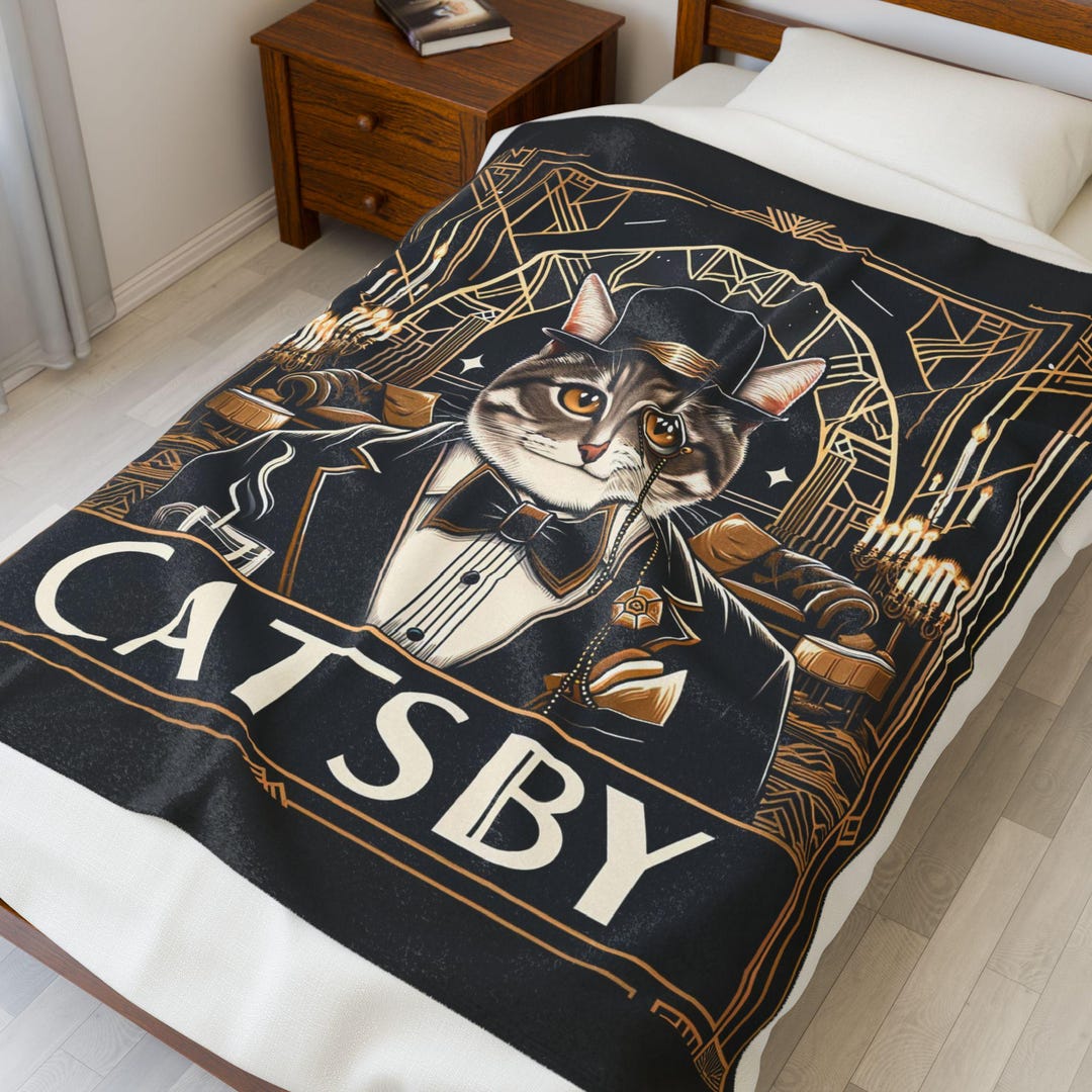 Catsby Cat Blanket | Velveteen Plush| Art Deco Cat Portrait Great ...