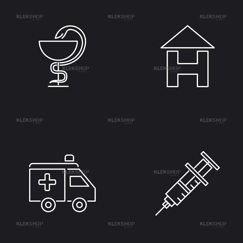 White Outline Medical Icons Collection/digital File/icon - Etsy