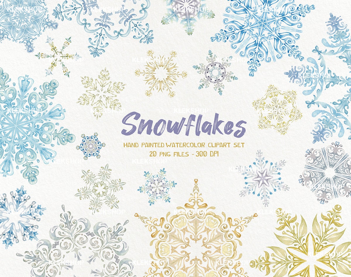 Winter Clipart Snow Flakes Christmas Cards Watercolor Snow Flake ...