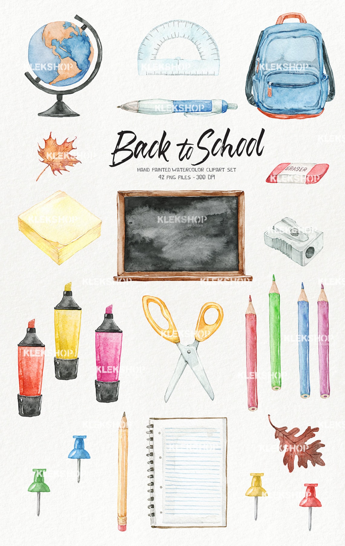 Watercolor Back to School Clipart Watercolor Stationery - Etsy Canada