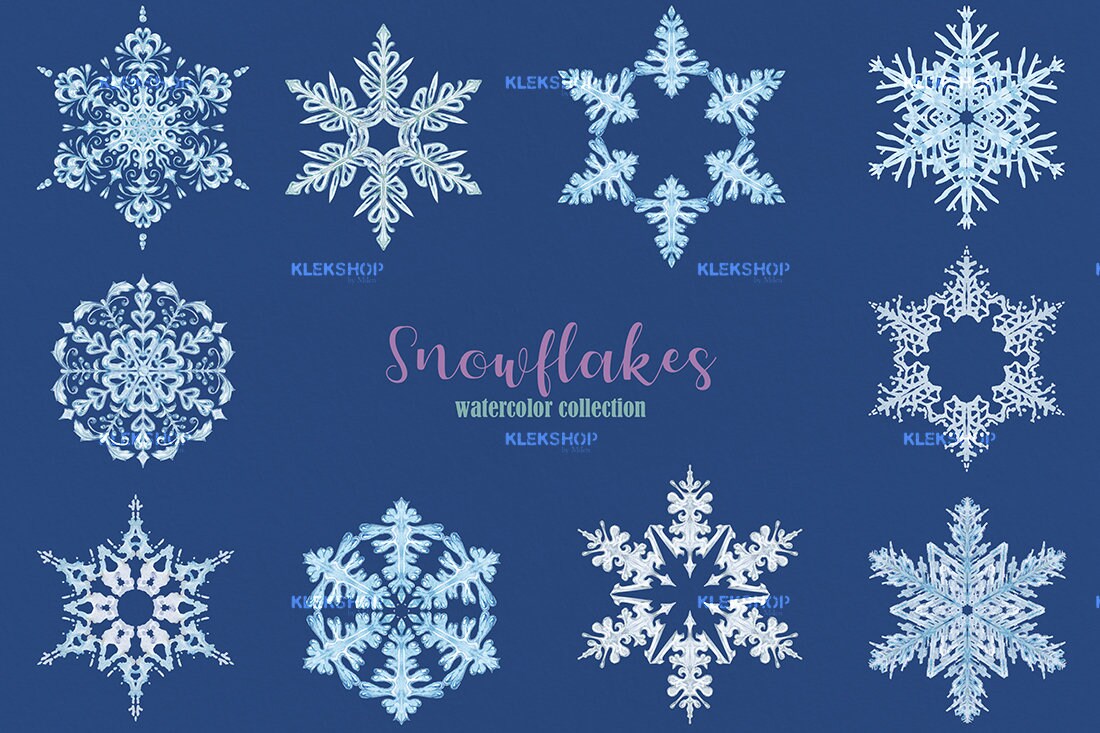 Snowflake Clipart Watercolor Clipart Winter Snowflake | Etsy