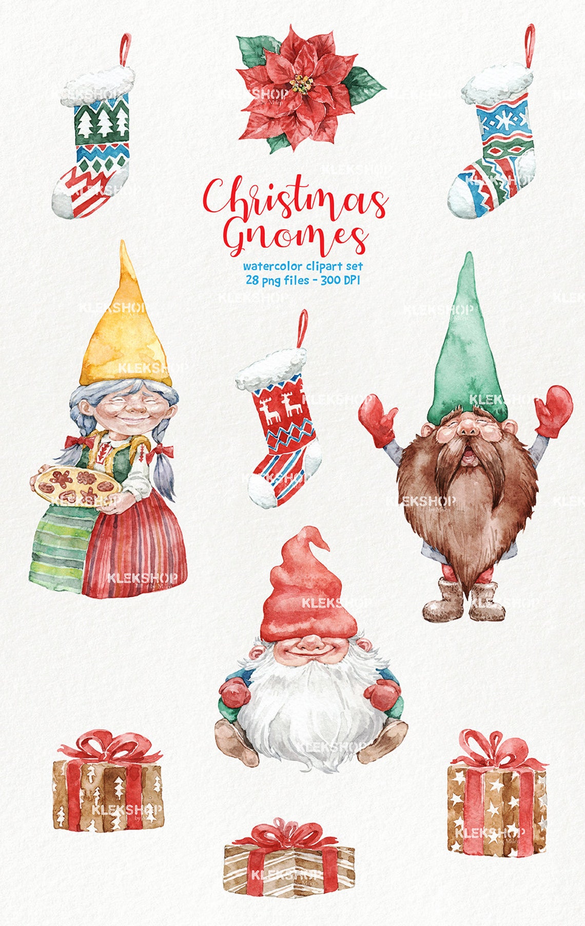 Christmas Gnomes Christmas Clipart Watercolor Clipart | Etsy
