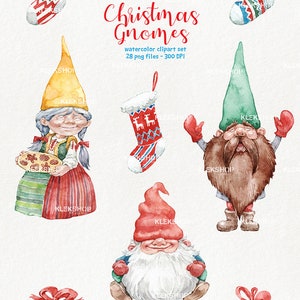 Christmas Gnomes, Christmas Clipart, Watercolor Clipart, Nordic ...