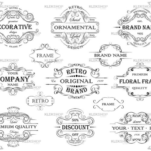 Swirl Digital Frames Clipart Digital Labels Clip Art Set - Etsy