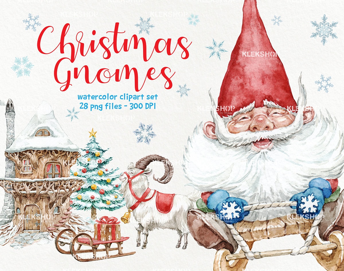 Christmas Gnomes Christmas Clipart Watercolor Clipart | Etsy