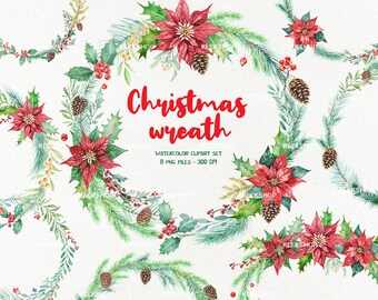 Christmas Wreath Clipart Hollyhock Clip Art Watercolor - Etsy