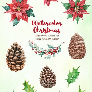Watercolor Christmas Clipart, Watercolor Clipart, Christmas Clipart ...