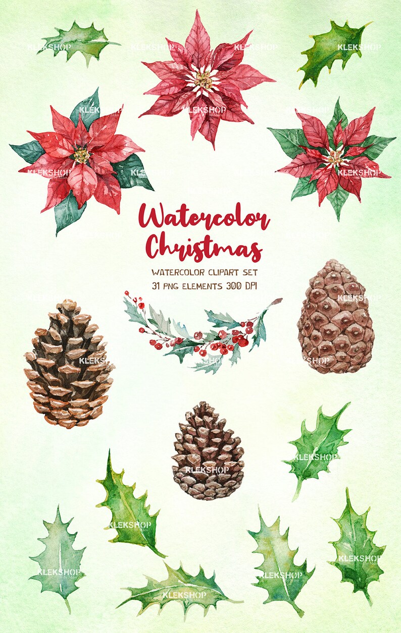 Watercolor Christmas Clipart Watercolor Clipart Christmas - Etsy