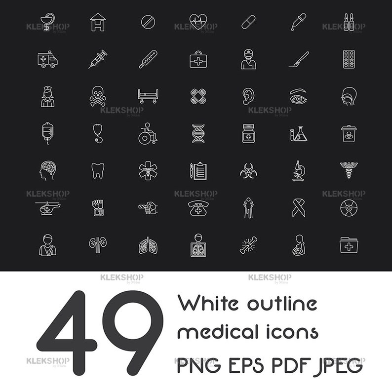 White Outline Medical Icons Collection/digital File/icon - Etsy