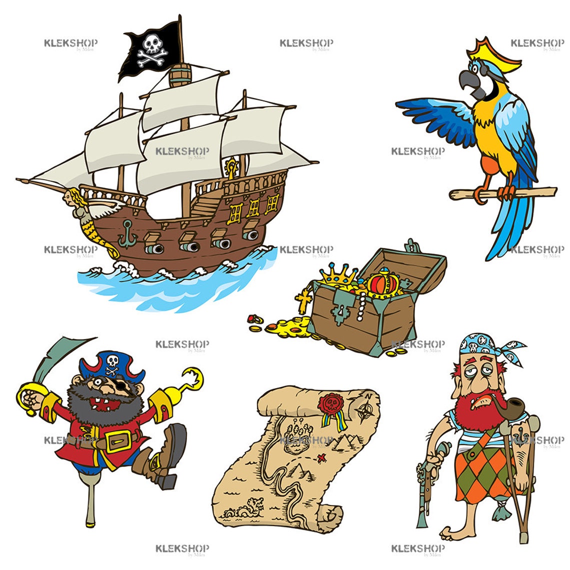 Funny Pirate Cartoon Kids Clip Art/ Sailing Set - Etsy