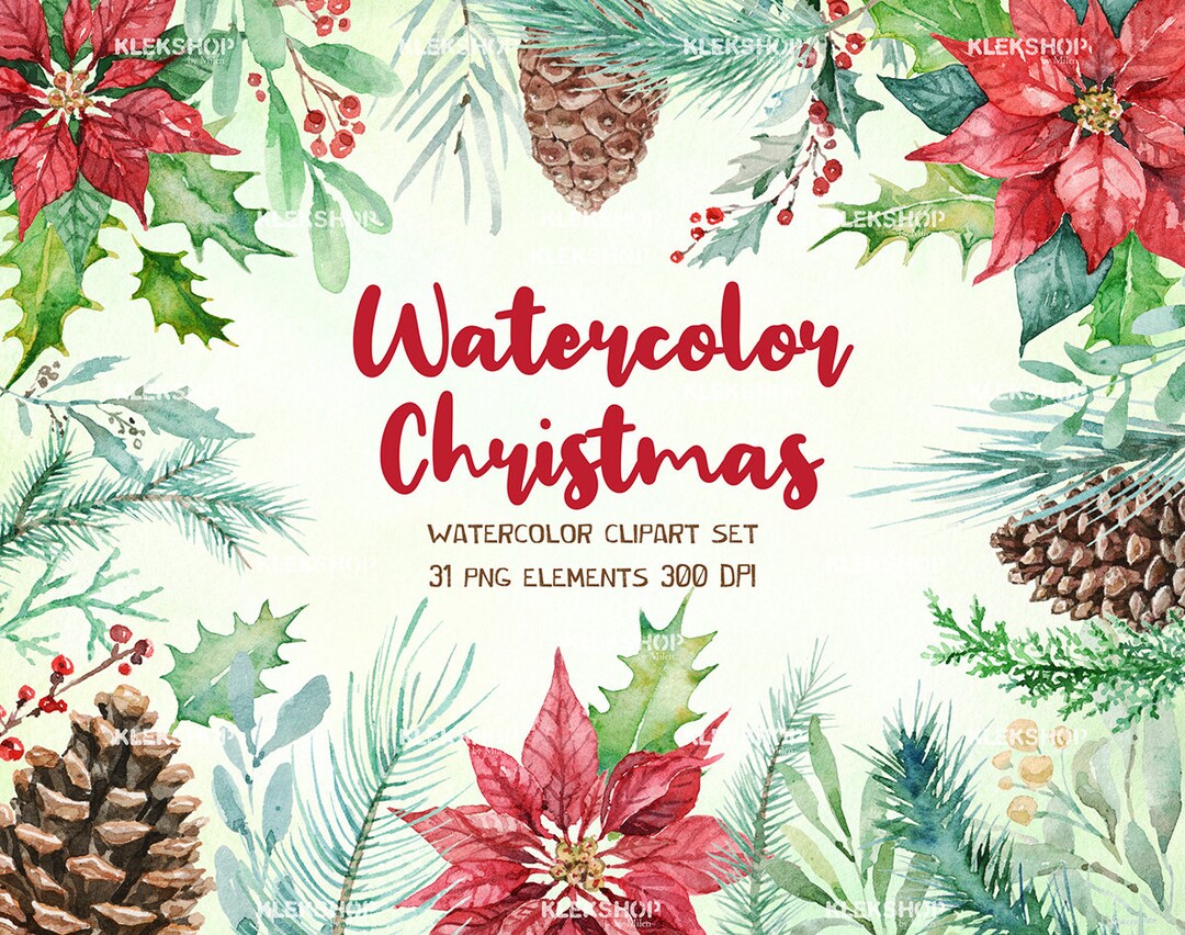 Watercolor Christmas Clipart, Watercolor Clipart, Christmas Clipart ...