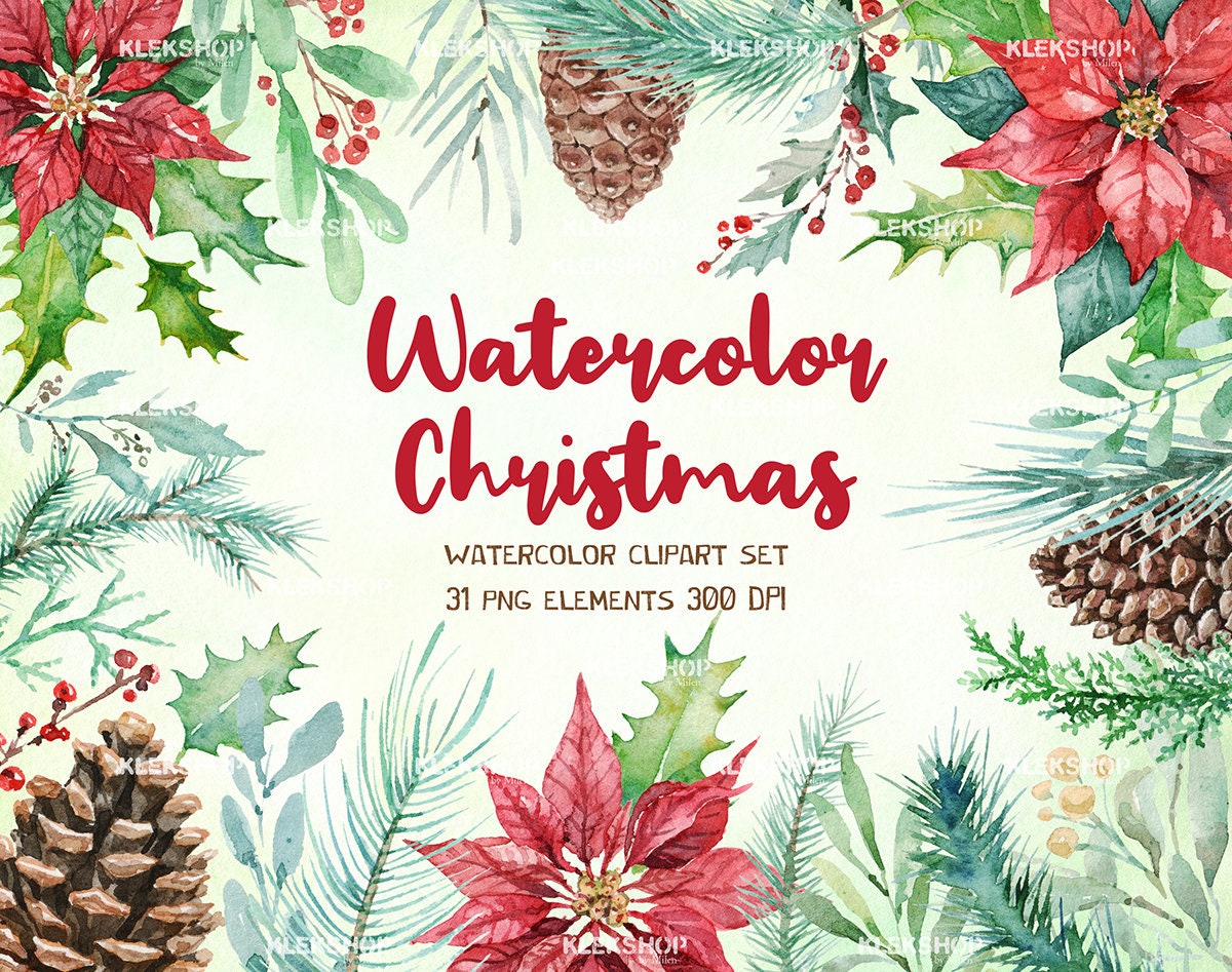 Watercolor Christmas Clipart Watercolor Clipart Christmas - Etsy