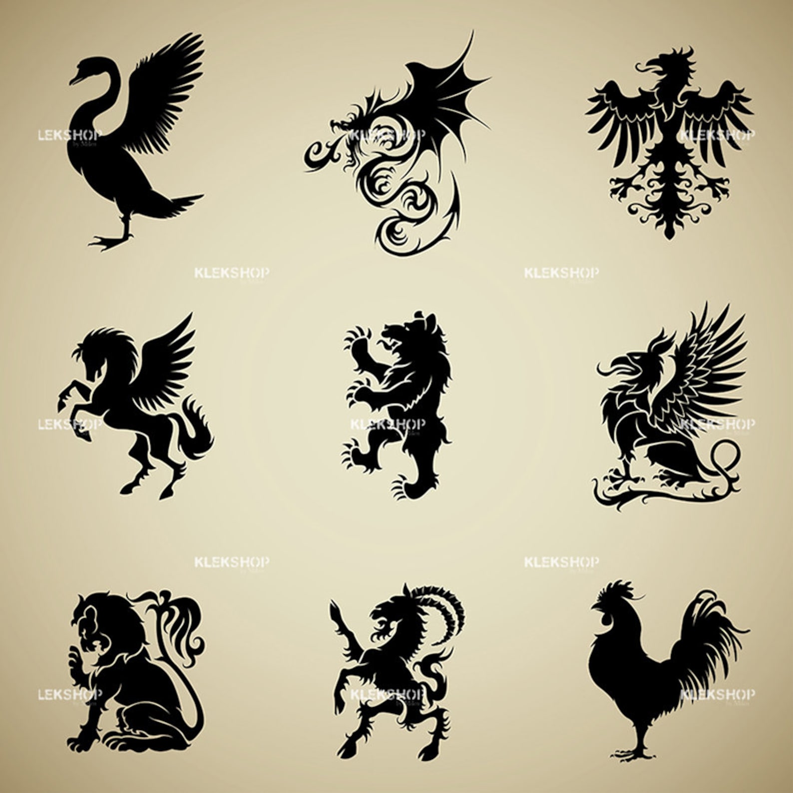 Various Heraldry Animal Collection Clip Artcoat of Arms Set of ...