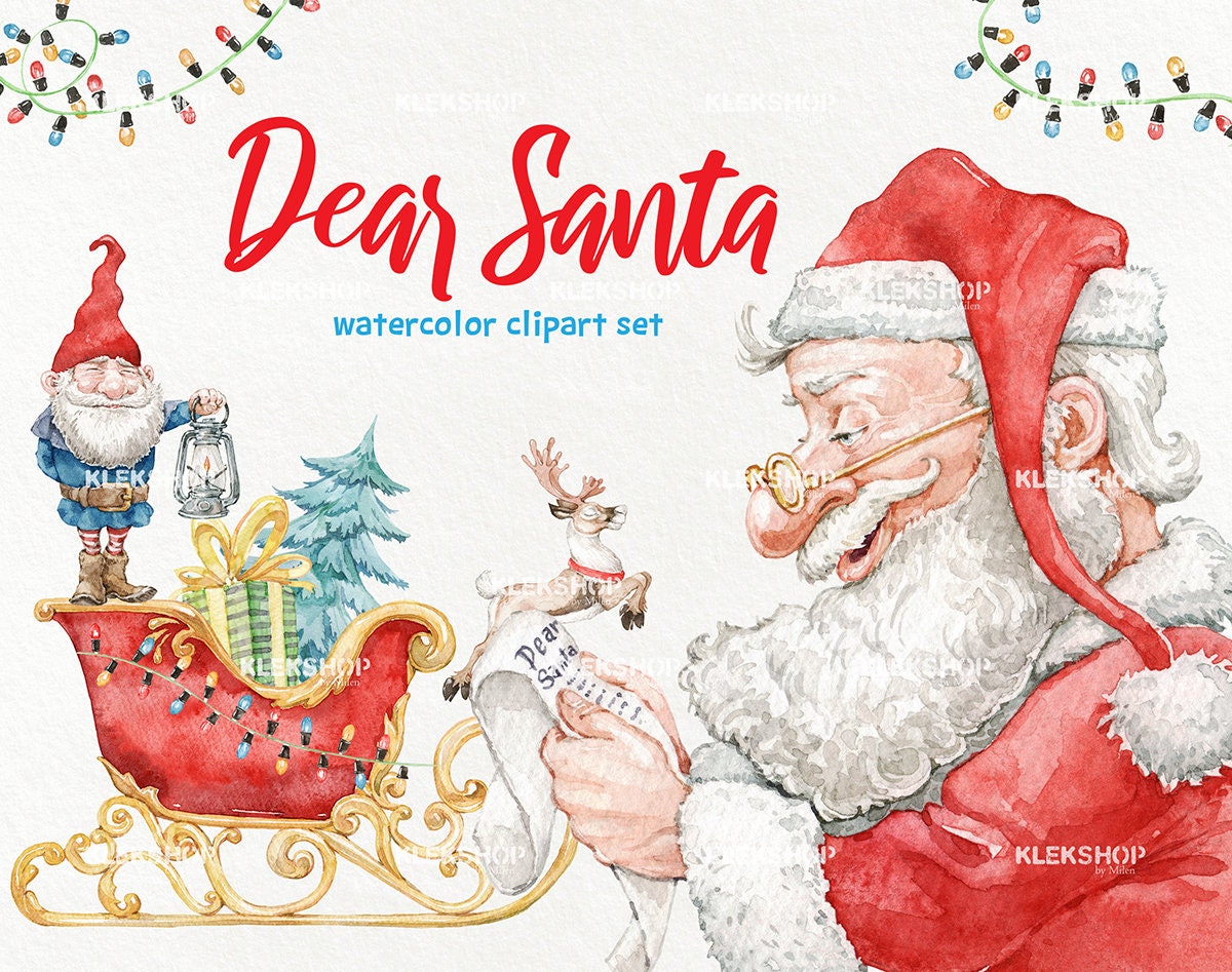 Watercolor Christmas Santa Clipart Santa Claus Clip Art Winter ...