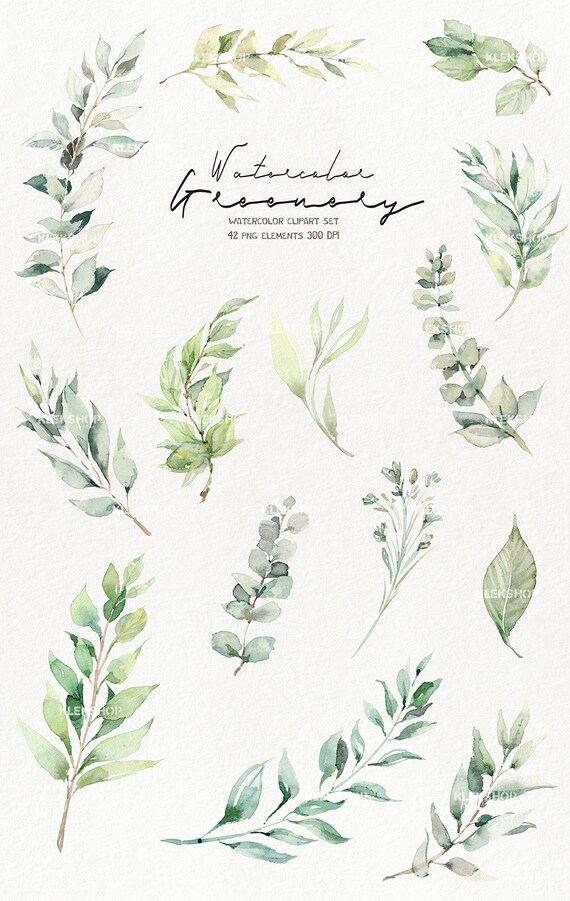 Visual Arts Paper Green Leaf Leaves Watercolor Clipart Set Watercolor ...