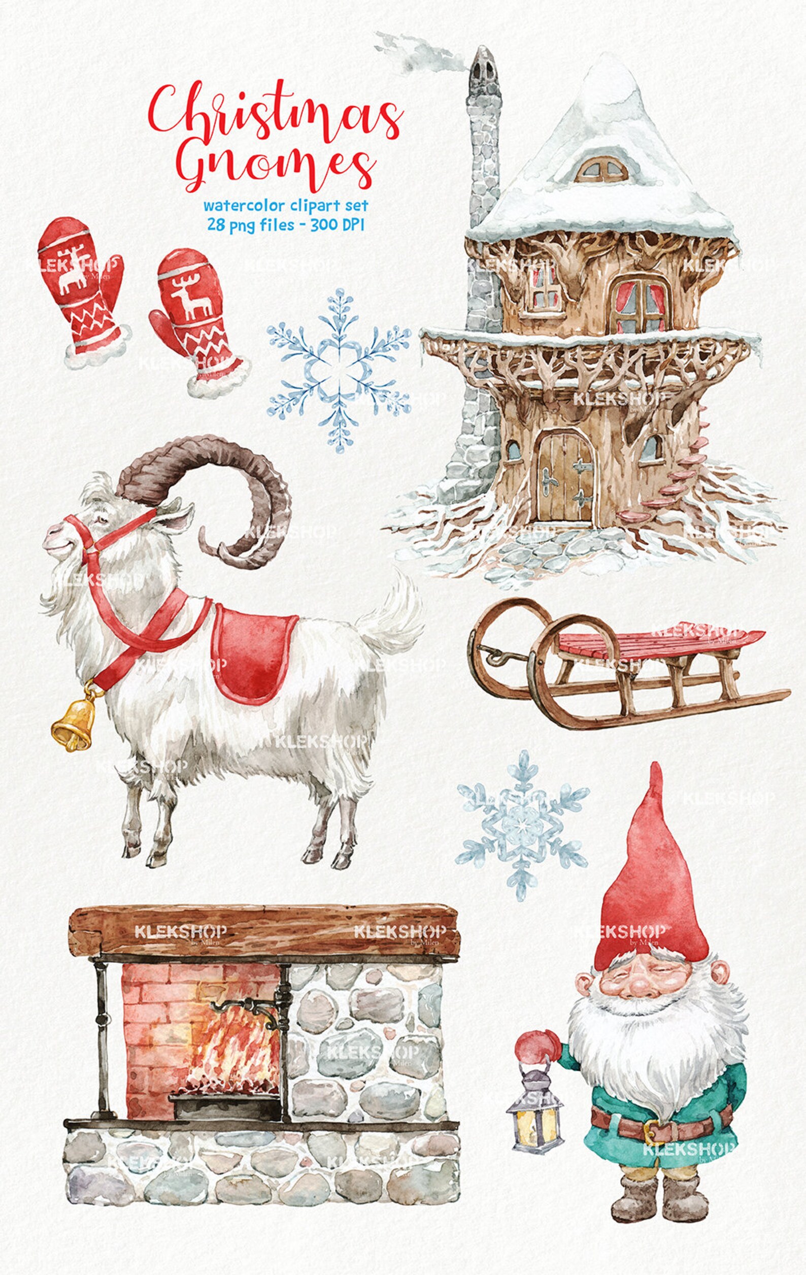 Christmas Gnomes Christmas Clipart Watercolor Clipart | Etsy