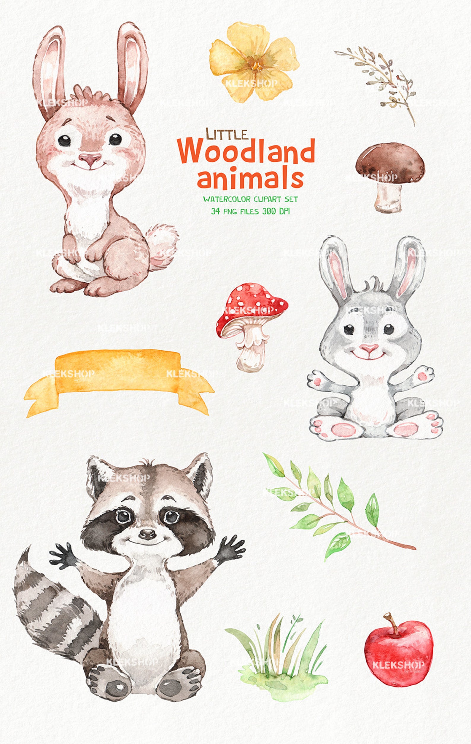 Watercolor Animals Clipart Woodland Animals Clipart | Etsy