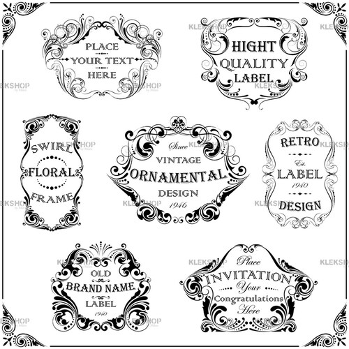 Swirl Digital Frames Clipart Digital Labels Clip Art Set - Etsy