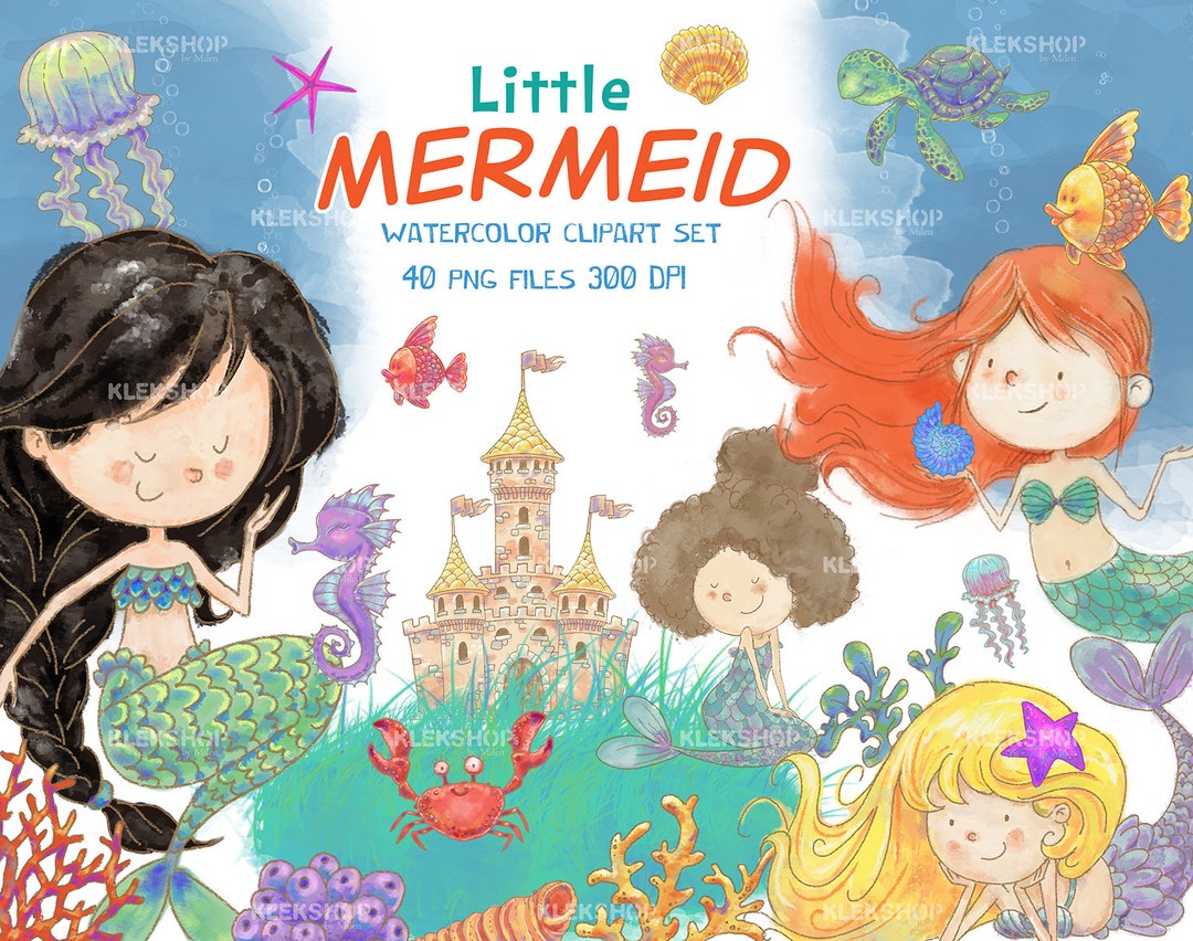 Mermaids Watercolor, Mermaid Clipart, Cute Mermaids PNG, Undersea ...