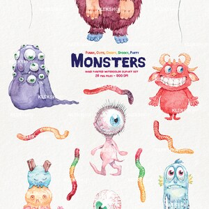Watercolor Monsters Clipart Halloween Clipart Watercolor - Etsy
