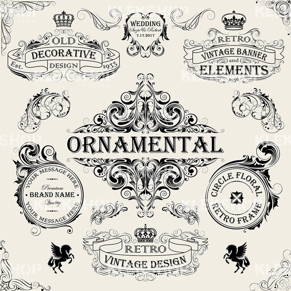 Paper, Party & Kids Antique Decorative Floral Design Element Vector ...