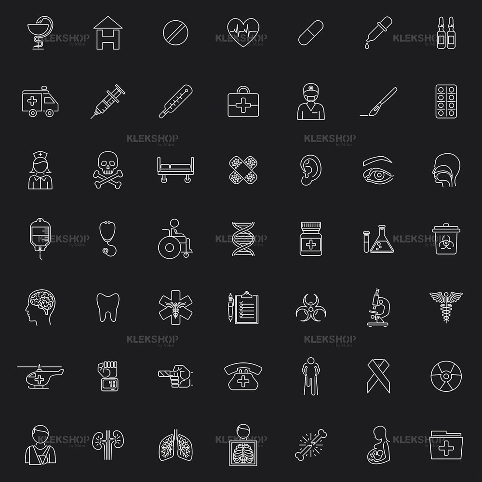 White Outline Medical Icons Collection/digital File/icon - Etsy