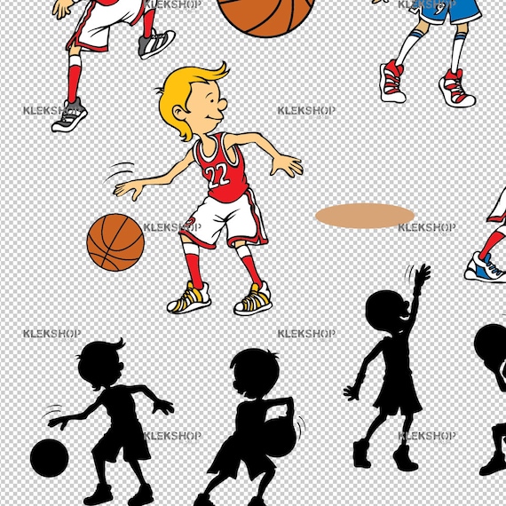 2 Kids Playing Basketball Clipart