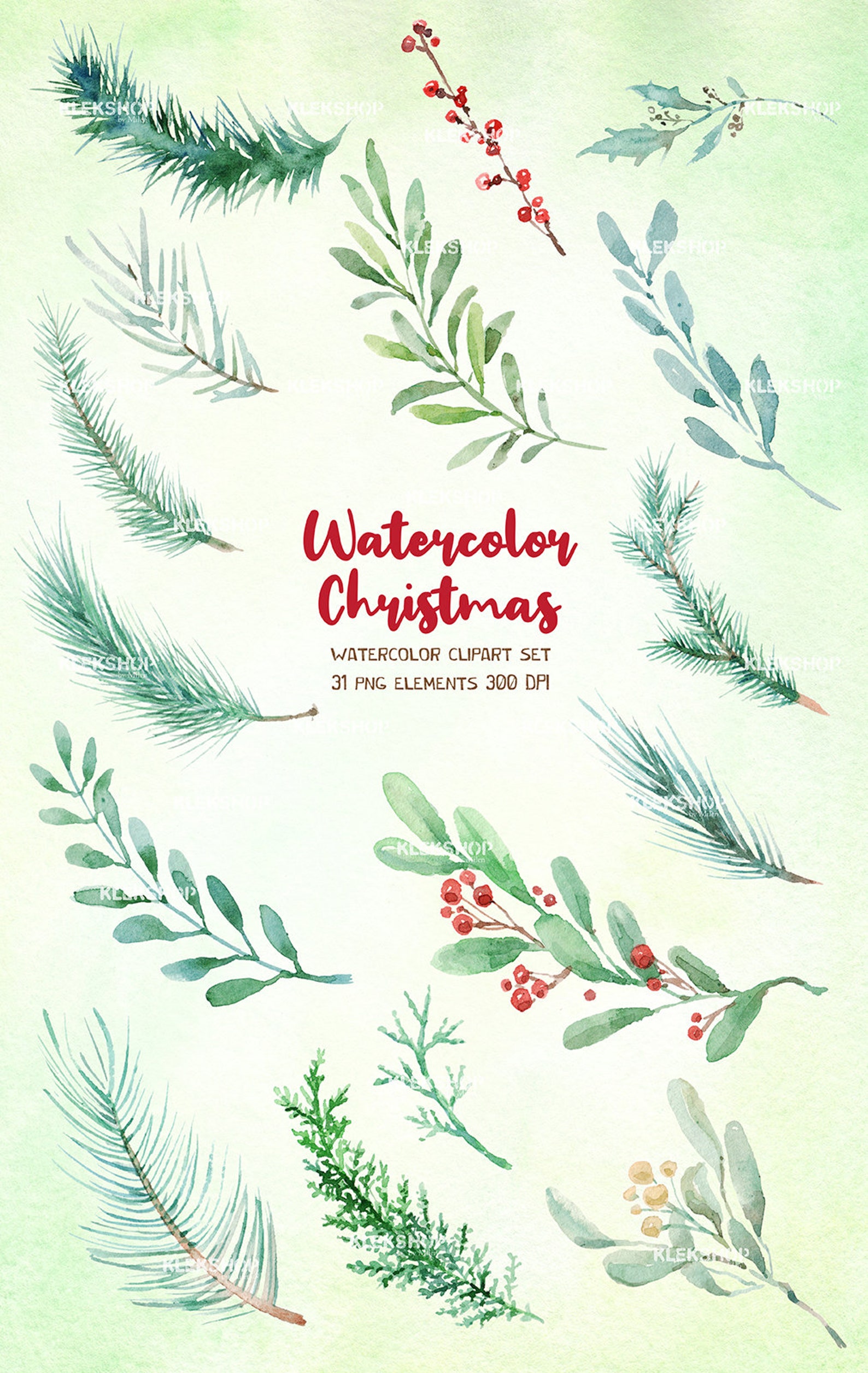 Watercolor Christmas Clipart Watercolor Clipart Christmas - Etsy