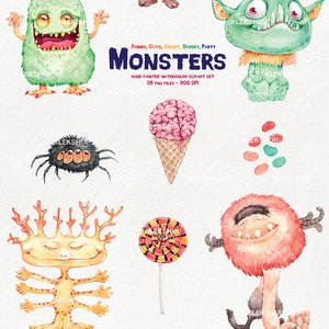 Watercolor Monsters Clipart Halloween Clipart Watercolor - Etsy