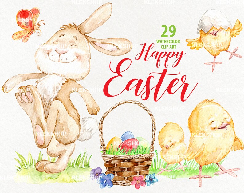 Watercolor Happy Easter Clipart,easter Bunny Clip Art,rabbit,cute ...