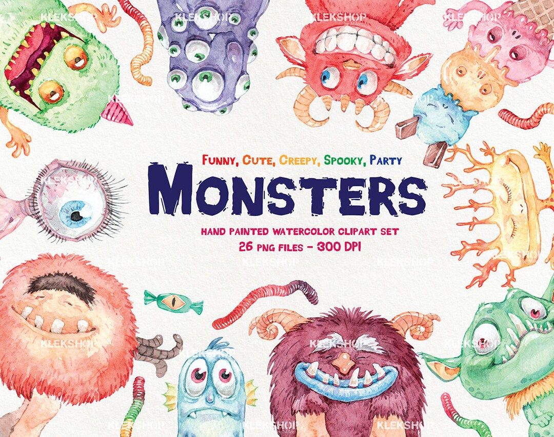Watercolor Monsters Clipart Halloween Clipart Watercolor - Etsy