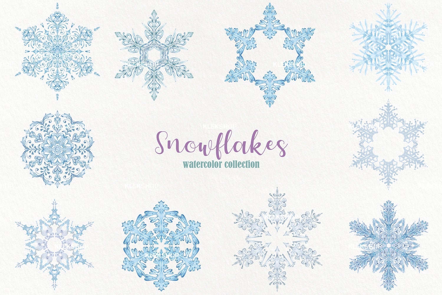 Snowflake Clipart Watercolor Clipart Winter Snowflake | Etsy