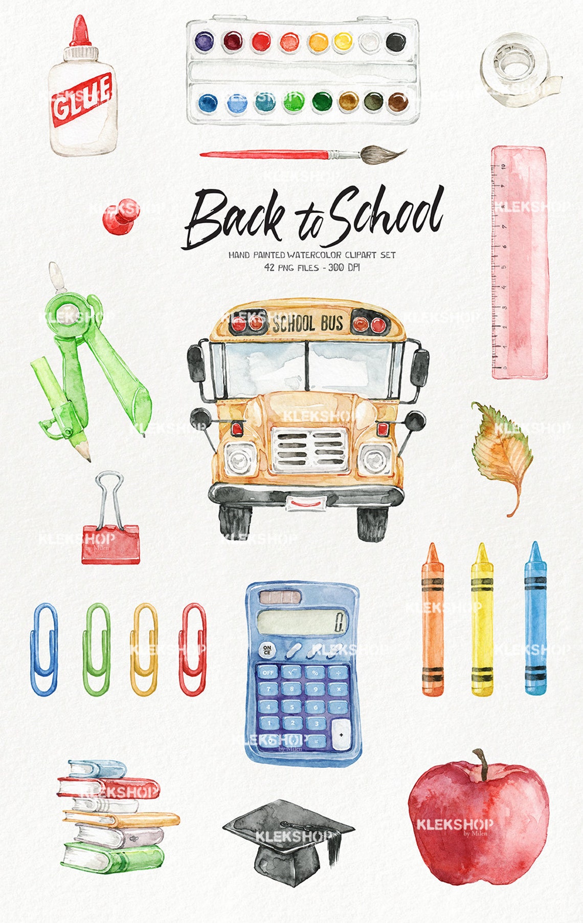 Watercolor Back to School Clipart Watercolor Stationery - Etsy Canada