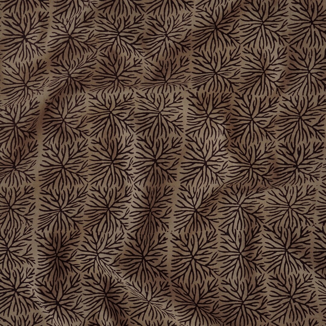 Pagan Crown / Block-printed Cotton Fabric / Khaki & Iron Rust Black ...