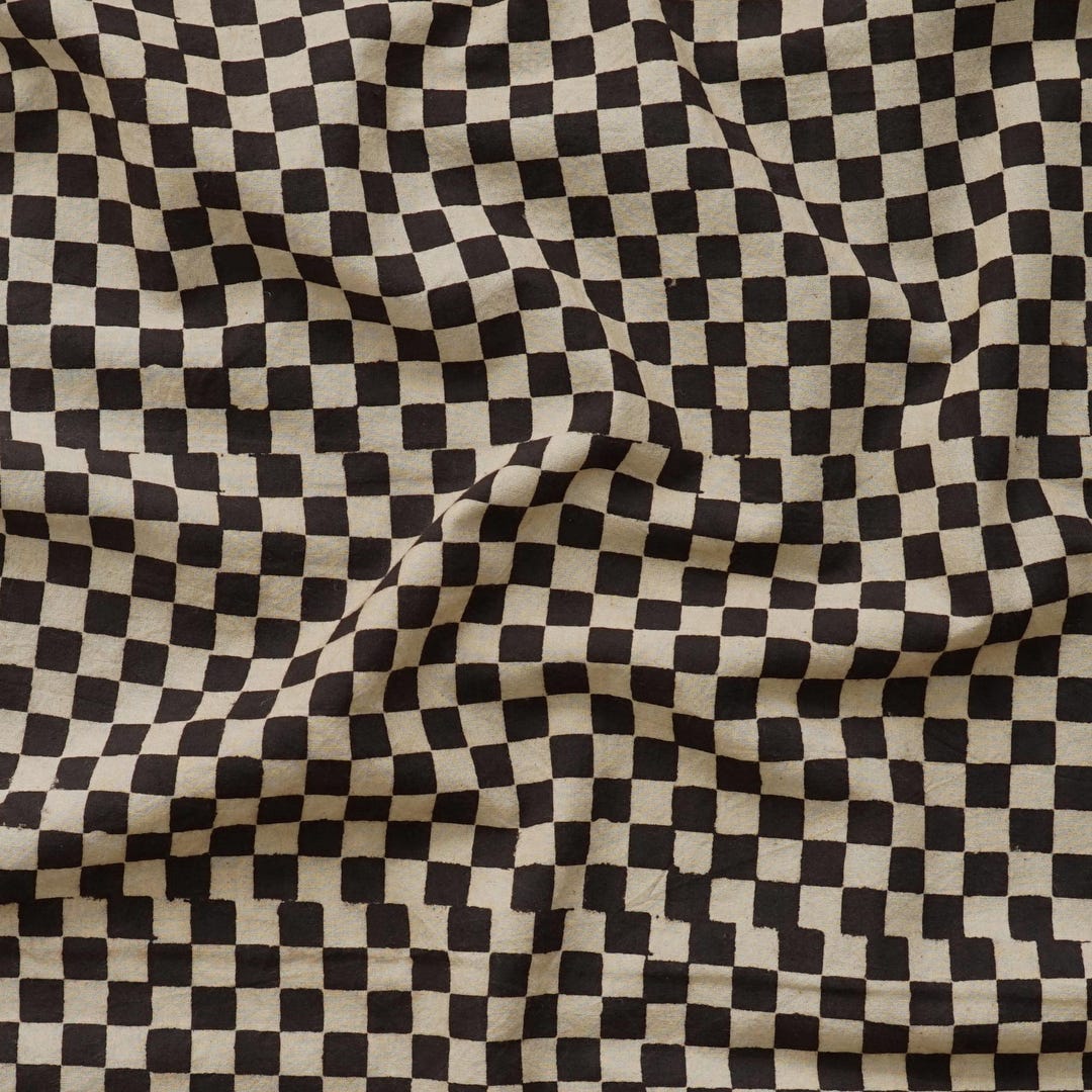 Checks / Block-printed Cotton Fabric / Black Dye / Chequers ...