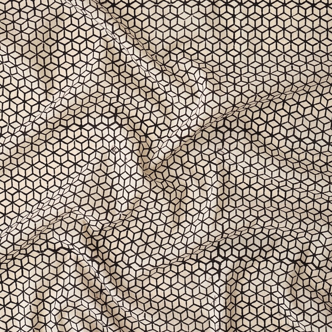 Tumbling Blocks / Block-printed Cotton Fabric / Unbleached Cotton Cloth ...