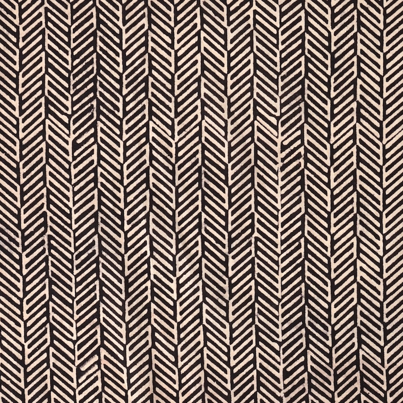 Herringbone / Block-printed Cotton Fabric / Unbleached Cotton - Etsy