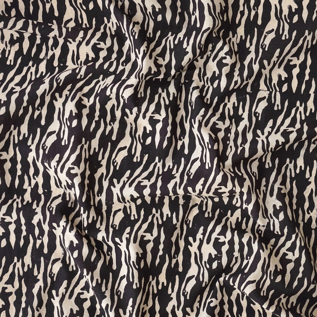 Tiger / Block-printed Cotton Fabric / Printed With Black Iron Rust Dye ...