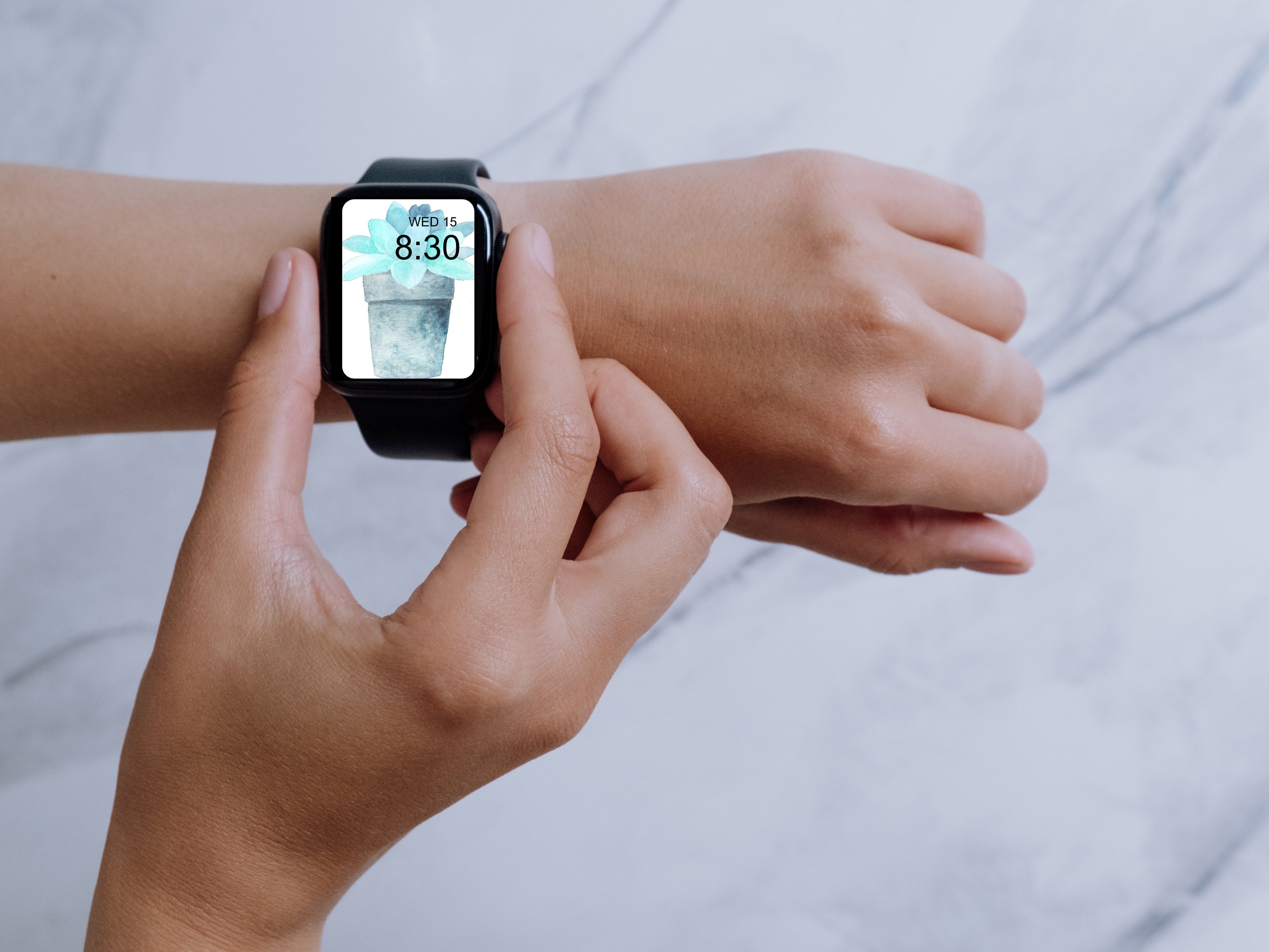 Green Succulent Apple Watch Wallpaper Watercolor Cactus Watch Face ...