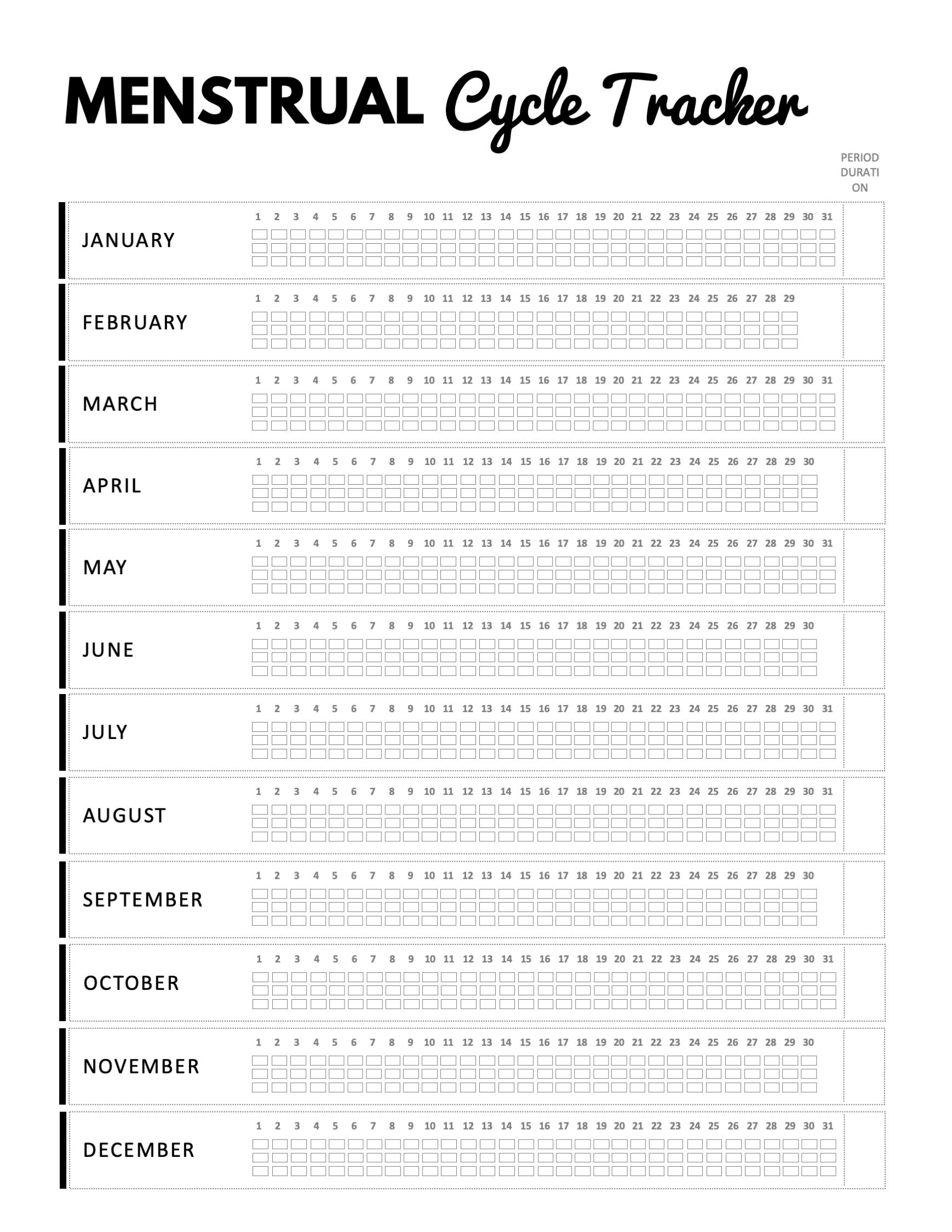 Period Tracker Menstrual Cycle Printable Log Calendar Planner | Letter ...