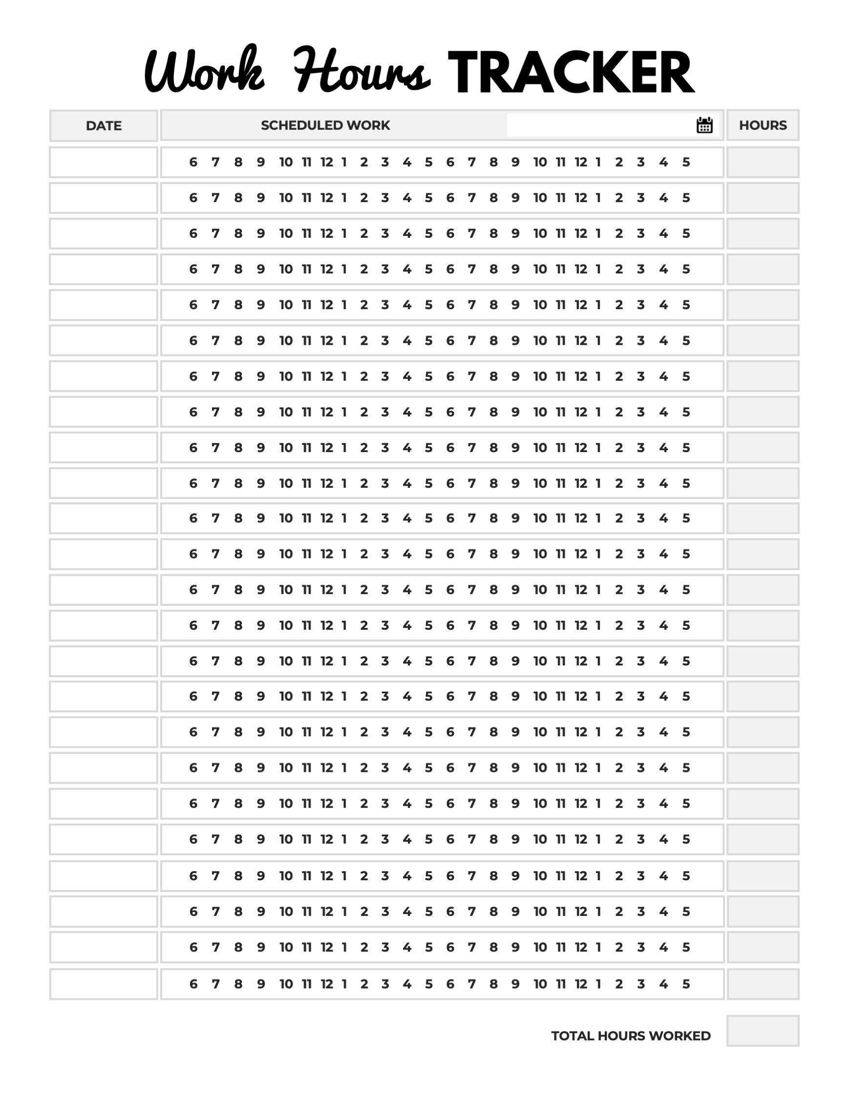 Work Hours Printable Tracker Time Sheet Log Time Sheet | Letter Pdf A5 ...