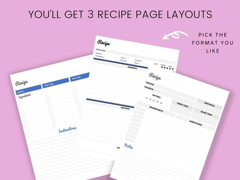 Recipe Binder Pages Bundle Printable Insert Pages Blank Food Diary Meal ...