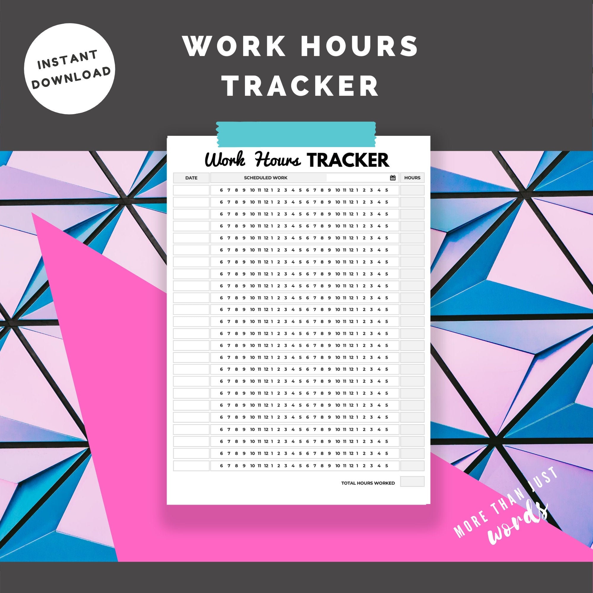 Work Hours Printable Tracker Time Sheet Log Time Sheet | Letter Pdf A5 ...