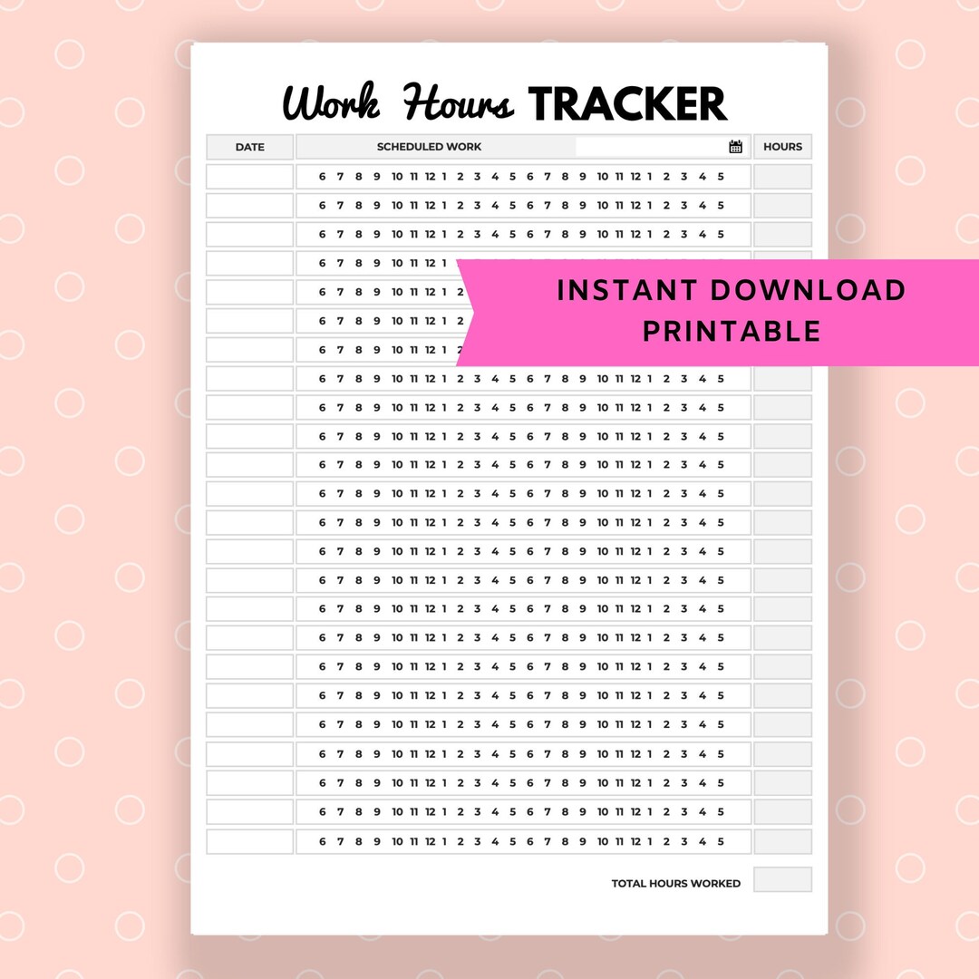 Work Hours Printable Tracker Time Sheet Log Time Sheet Letter Pdf A5 A4 ...