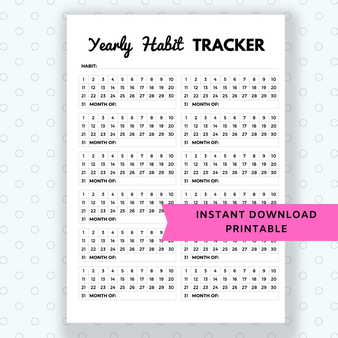 Yearly Habit Tracker Printable Calendar | Letter Pdf A5 A4 - Etsy