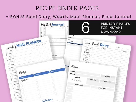 Recipe Binder Pages Bundle Printable Insert Pages Blank Food - Etsy