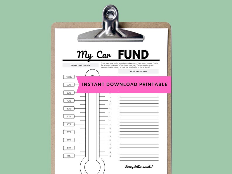 Car Savings Tracker Printable Budget Financial Planner | Letter Pdf A5 ...