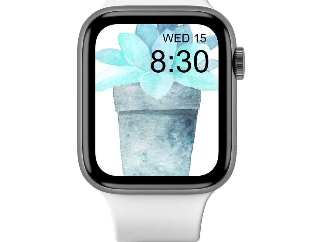 Green Succulent Apple Watch Wallpaper - Watercolor Cactus Watch Face ...