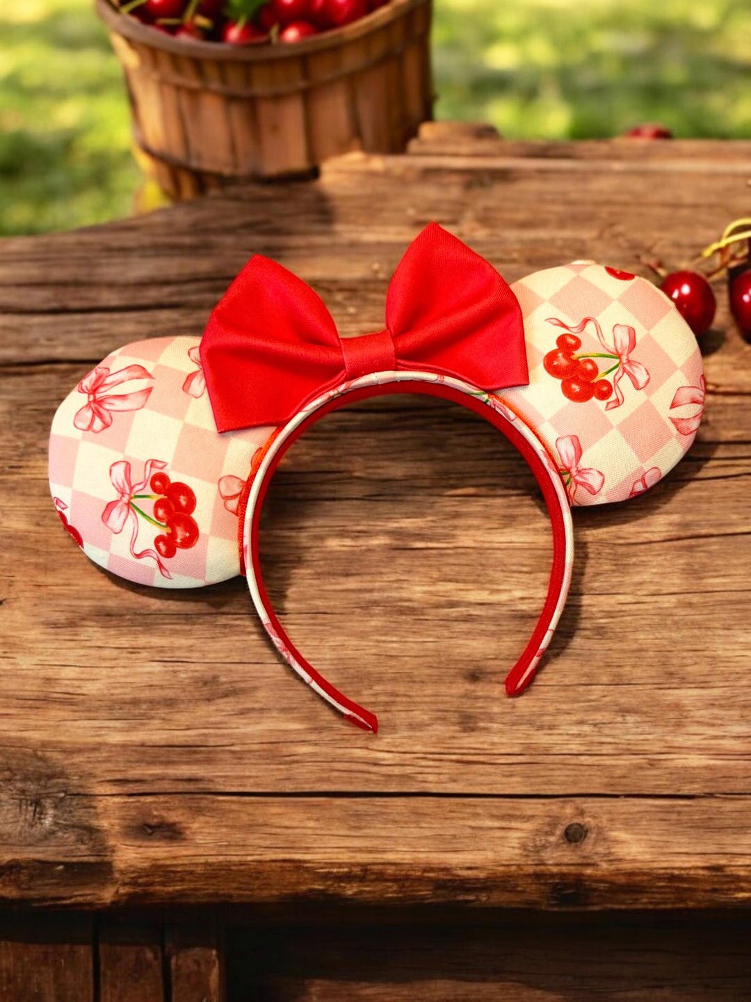 Coquette Cherry and Bow Inspired Mouse Ears | Minnie Ears | Mickey Ears ...